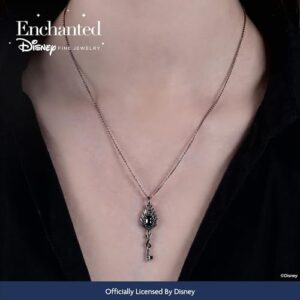 Jewelili Enchanted Disney Fine Jewelry Black Rhodium over Sterling Silver with 1/6 Cttw Diamond and Onyx Maleficent Pendant Necklace