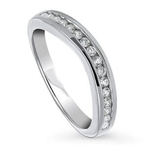 berricle sterling silver wedding rings channel set cubic zirconia cz curved half eternity ring for women, rhodium plated size 4