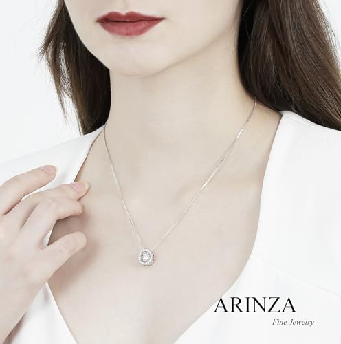 ARINZA Silver Necklace for Women, 1 Carat Dancing Diamond Cubic Zirconia Necklace with 18 Inch Chain, Anniversary Birthday Gifts for Women, Wife, Mom, Girlfriend, Lady