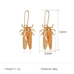 BELUCKIN Vintage Egyptian Big Insect Bug Cicada Dangle Earrings Retro Animal Jewlery (gold)