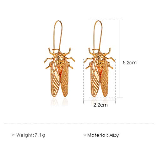 BELUCKIN Vintage Egyptian Big Insect Bug Cicada Dangle Earrings Retro Animal Jewlery (gold)