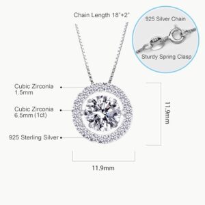 ARINZA Silver Necklace for Women, 1 Carat Dancing Diamond Cubic Zirconia Necklace with 18 Inch Chain, Anniversary Birthday Gifts for Women, Wife, Mom, Girlfriend, Lady