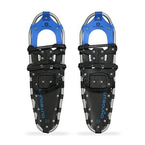 outbound men & women's lightweight 36 x 8" adjustable aluminum frame snowshoes with posi lock binding for secure fit, glove like binding, black/blue