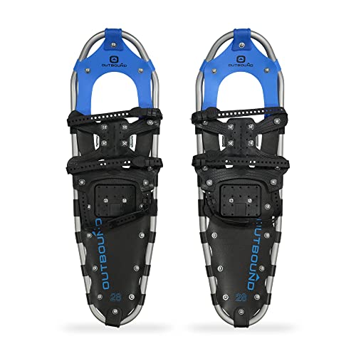 Outbound Men & Women's Lightweight 36 x 8" Adjustable Aluminum Frame Snowshoes with Posi Lock Binding for Secure Fit, Glove Like Binding, Black/Blue