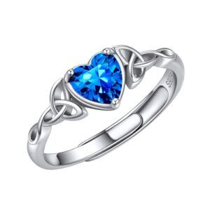 chicsilver 925 sterling silver march birthstone rings 6mm blue aquamarine celtic trinity knot heart shape engagement band rings for women