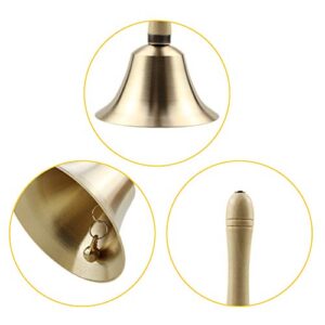 Sopcone Hand Bell Extra Loud Solid Brass Call Bell Handbells with Wooden Handle Multi-Purpose for School, Churchl, Hotel, Christmas and Wedding Service (8cm)