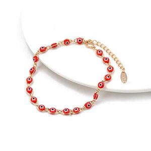 Dainty Evil Eye Bracelets Enamel Beads Lucky Charms Chain Ankle Bracelet Handmade Adjustable Beaded Jewelry for Women-Red