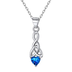 chicsilver 925 sterling silver irish celtic necklace march birthstone heart ocean blue aquamarine pendant necklace celtic knot jewelry for women