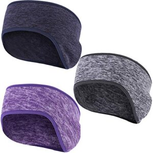 obacle ear warmer headbands for winter, 3 pack (gray, purple, dark blue) - non slip earmuff for girls, women, men - fleece headband ear cover muffs for running, jogging, cycling, riding, yoga