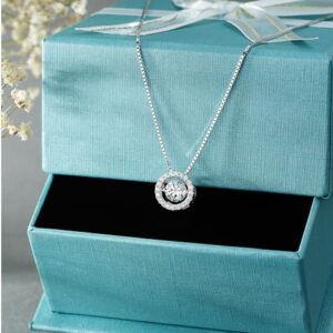 ARINZA Silver Necklace for Women, 1 Carat Dancing Diamond Cubic Zirconia Necklace with 18 Inch Chain, Anniversary Birthday Gifts for Women, Wife, Mom, Girlfriend, Lady