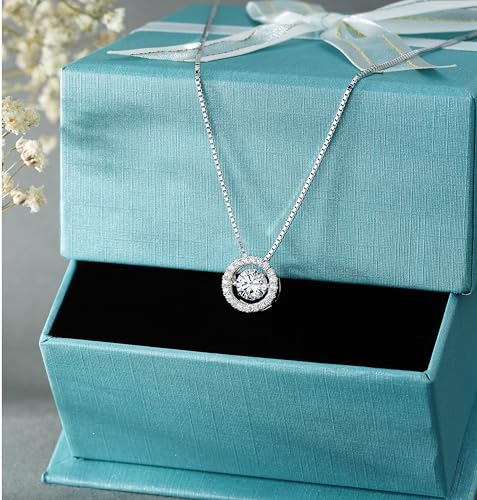 ARINZA Silver Necklace for Women, 1 Carat Dancing Diamond Cubic Zirconia Necklace with 18 Inch Chain, Anniversary Birthday Gifts for Women, Wife, Mom, Girlfriend, Lady