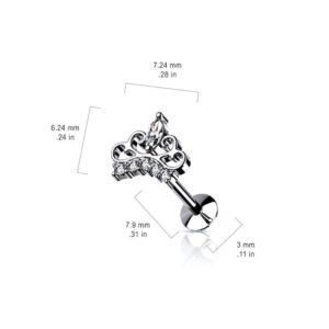 Covet Jewelry CZ Paved Tiara Threadless Top 316L Surgical Steel Push in Style Labret, Flat Back Studs for Ear Cartilage and Nose (18GA, Length: 5/16" (8mm), Gold/Clear)