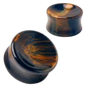 natural concave blue tiger eye stone saddle plug (5/8")