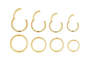 4pairs 18g surgical steel hinged clicker segment nose rings hoop helix cartilage daith tragus sleeper earrings body piercing for women men (18g - gold - (6mm-12mm) - 4pairs)