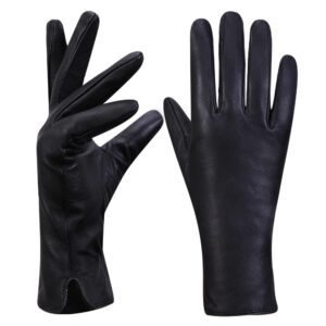 mggmokay womens touchscreen nappa lambskin leather gloves(100% cashmere lining),black,medium