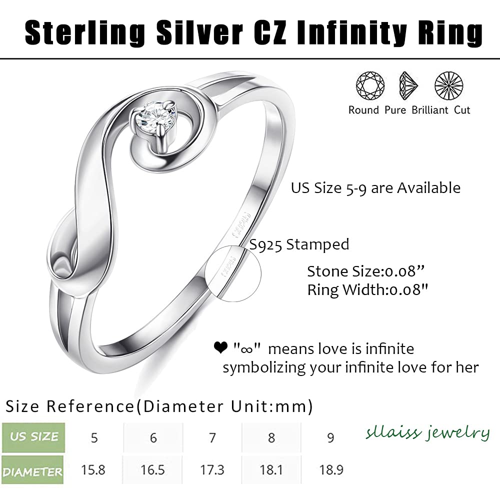 Sllaiss Cubic Zirconia Infinity Rings for Women CZ Promise Engagement Band Rings 925 Sterling Silver Wedding Ring Size 5-9 (7)