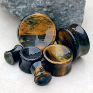 Natural Concave Blue Tiger Eye Stone Saddle Plug (5/8")