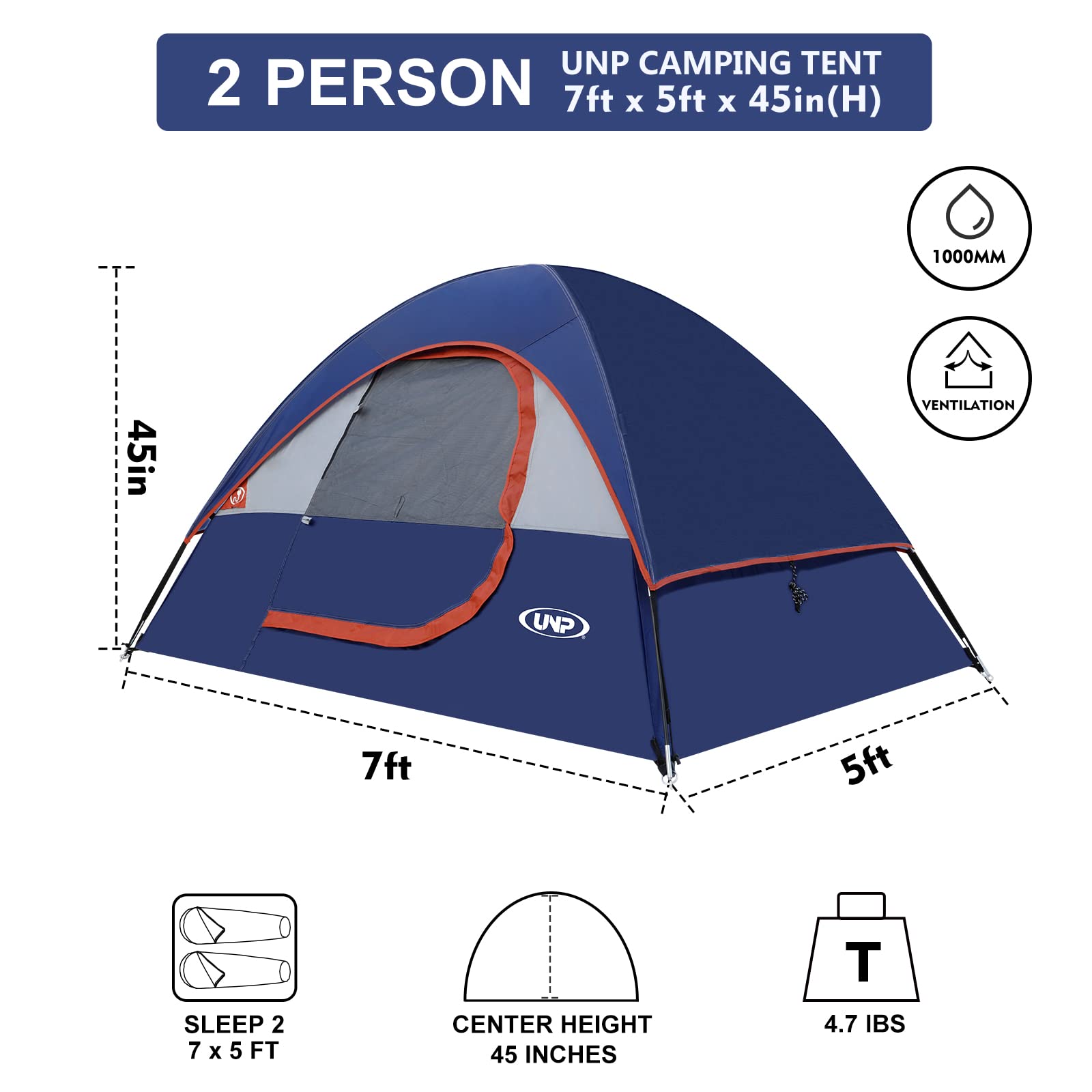 Camping Tent 2 Person, Waterproof Windproof Tent with Rainfly Easy Set up-Portable Dome Tents for Camping