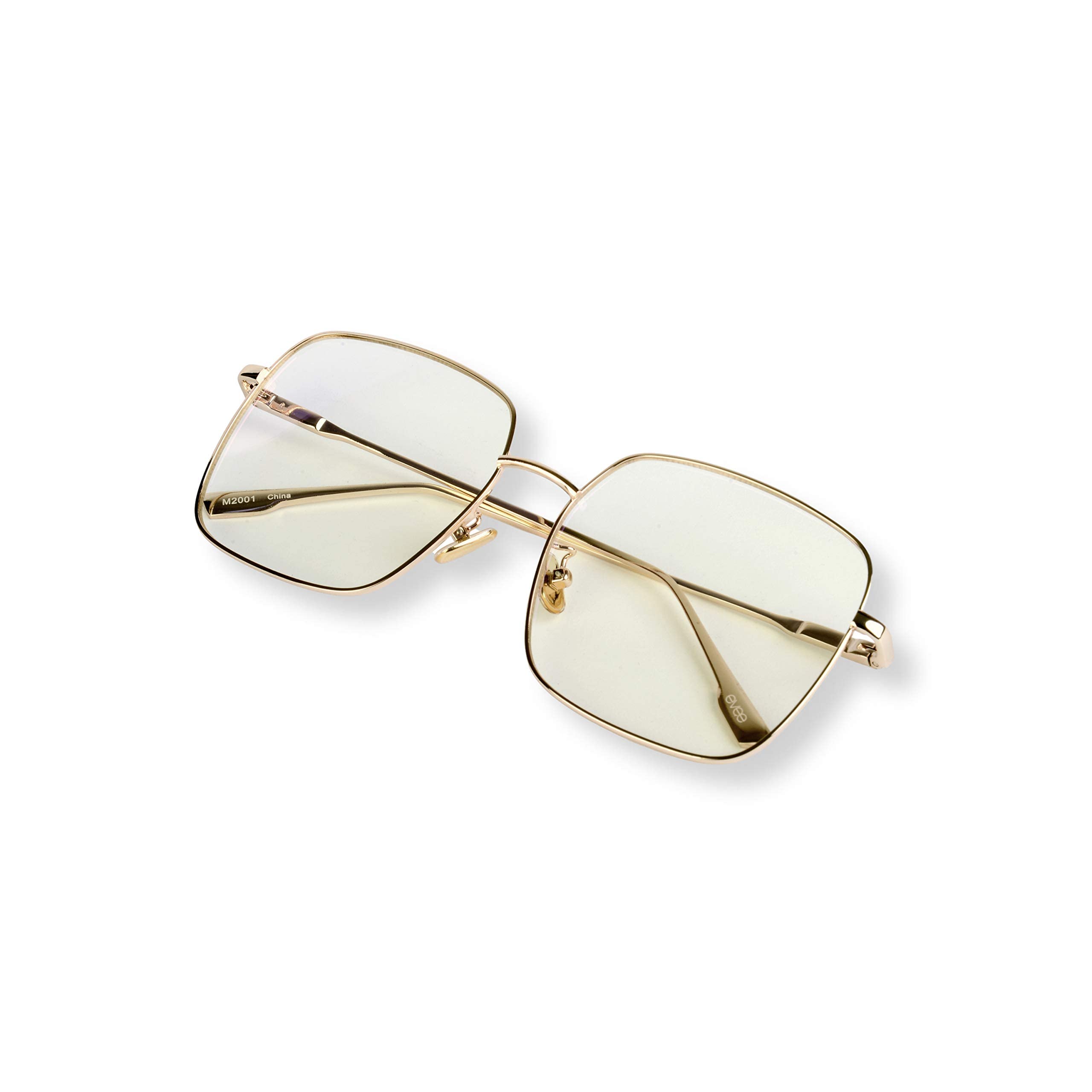 EVEE Square Oversized Anti-Blue Light Glasses For Women with Flat Lenses and Metal Frame - Gold Oversized Square Sunglasses - (Kelly)