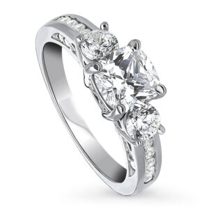 berricle sterling silver 3-stone wedding engagement rings cushion cut cubic zirconia cz promise ring for women, rhodium plated size 9