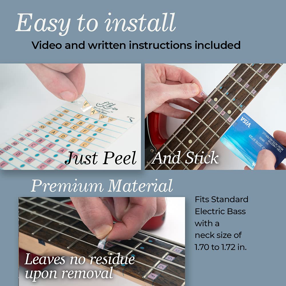 Fantastic Finger Guide for Electric Bass Guitar | Guitar Accessories | Fretboard and Fingerboard Stickers | Guitar Learning Tools | Guitar Stickers | Learn to Play Guitar Electric Bass | Frets 1-24