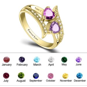 BAUMA Personalized Mothers Rings with 2 Simulated Birthstones Promise Rings Womens Meaningful Engagement Rings Promise Name Rings for Her Mom Ring Gift