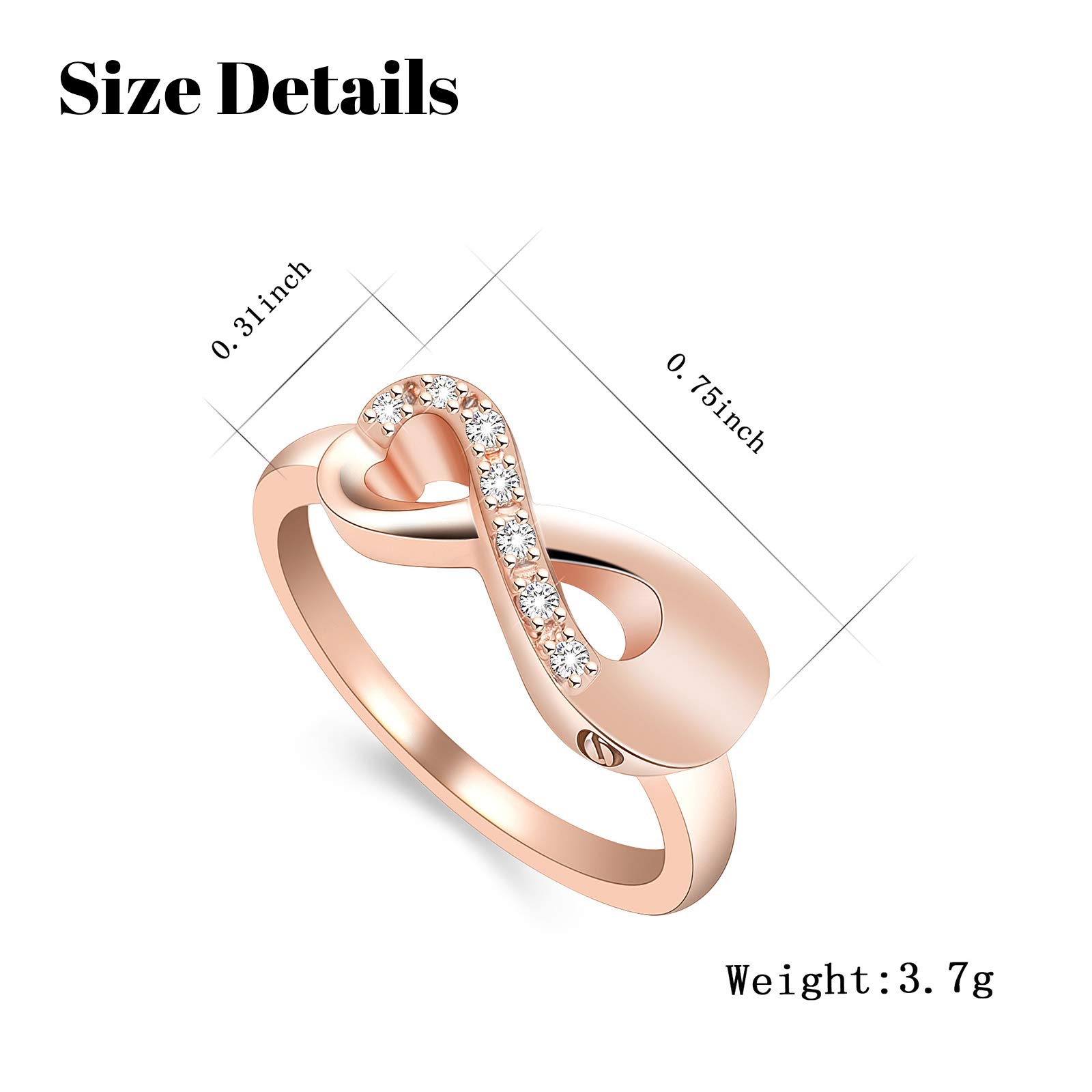 constantlife Cremation Rings for Ashes for Women Inlay Crystal Infinity Love Heart Stainless Steel Urn Ring Jewelry Keepsake (Rose Gold, Customize)