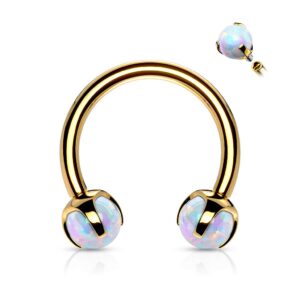 amelia fashion 16 gauge claw set opal internally threaded 316l surgical steel horseshoes for cartilage, daith, eyebrow, septum and more (choose color) (gold/opal white)