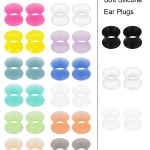 Lcolyoli 30PCS Glow in The Dark Soft Thin Silicone Ear Gauges Flesh Tunnels Plugs Stretchers Expander Double Flared Flesh Tunnels Flexible Ear Earlets Piercing Jewelry for Women Men 00G 10mm