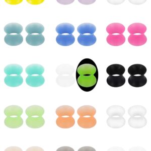 Lcolyoli 30PCS Glow in The Dark Soft Thin Silicone Ear Gauges Flesh Tunnels Plugs Stretchers Expander Double Flared Flesh Tunnels Flexible Ear Earlets Piercing Jewelry for Women Men 00G 10mm