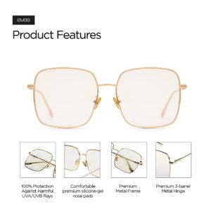 EVEE Square Oversized Anti-Blue Light Glasses For Women with Flat Lenses and Metal Frame - Gold Oversized Square Sunglasses - (Kelly)