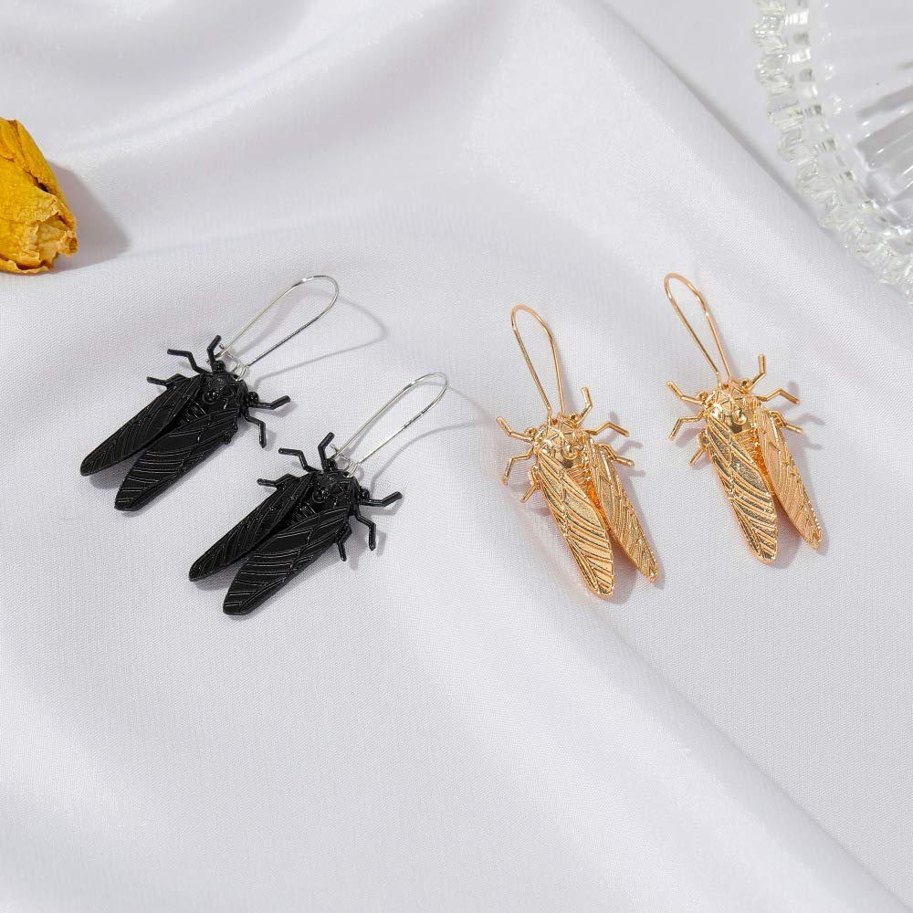 BELUCKIN Vintage Egyptian Big Insect Bug Cicada Dangle Earrings Retro Animal Jewlery (gold)