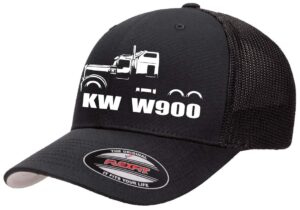 big rig kw w900 semi truck outline design flexfit trucker mesh fitted cap black