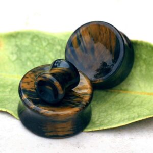 Natural Concave Blue Tiger Eye Stone Saddle Plug (5/8")