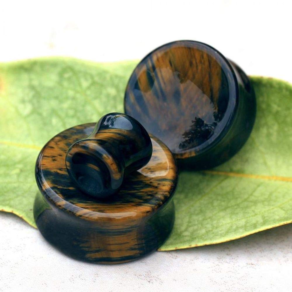 Natural Concave Blue Tiger Eye Stone Saddle Plug (5/8")