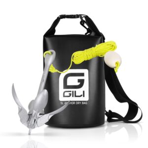 gili kayak anchor paddle board kit for jet ski canoe sup and small boats - 3.5 lb folding with 40ft rope and 5l storage bag (galvanized)