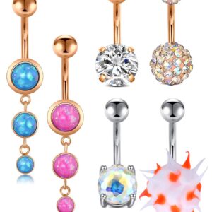 WillTen 14G Belly Button Rings Stainless Steel Navel Belly Rings for Women 10mm 3/8" Barbell Silver Rose Gold Body Piercing Jewelry