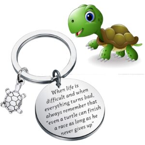 SEIRAA Turtle Gift Always Remember That Even a Turtle Can Finish a Race as Long as He Never Gives Up Keychain Turtle Charm Inspirational Gifts (Turtle keychain)