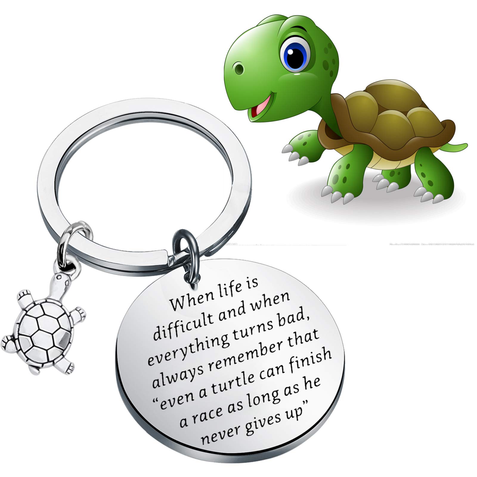 SEIRAA Turtle Gift Always Remember That Even a Turtle Can Finish a Race as Long as He Never Gives Up Keychain Turtle Charm Inspirational Gifts (Turtle keychain)