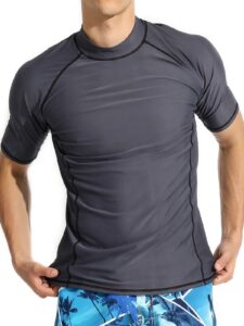 actleis men's short sleeve rash guard, upf50+ uv sun protection tee quick dry swimming shirts l charcoal gray