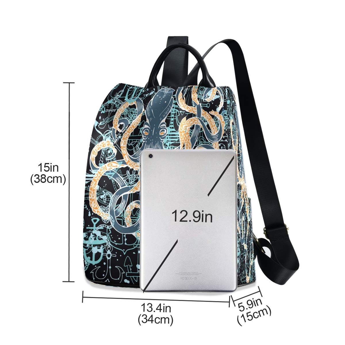 ALAZA Vintage Nautical Octopus and Anchors Backpack Purse Anti-theft Casual Fashion Polyester Travel Rucksack Shoulder Bag for Women