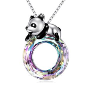 aoboco panda gifts for women purple crystal panda necklace sterling silver birthday gifts for daughter