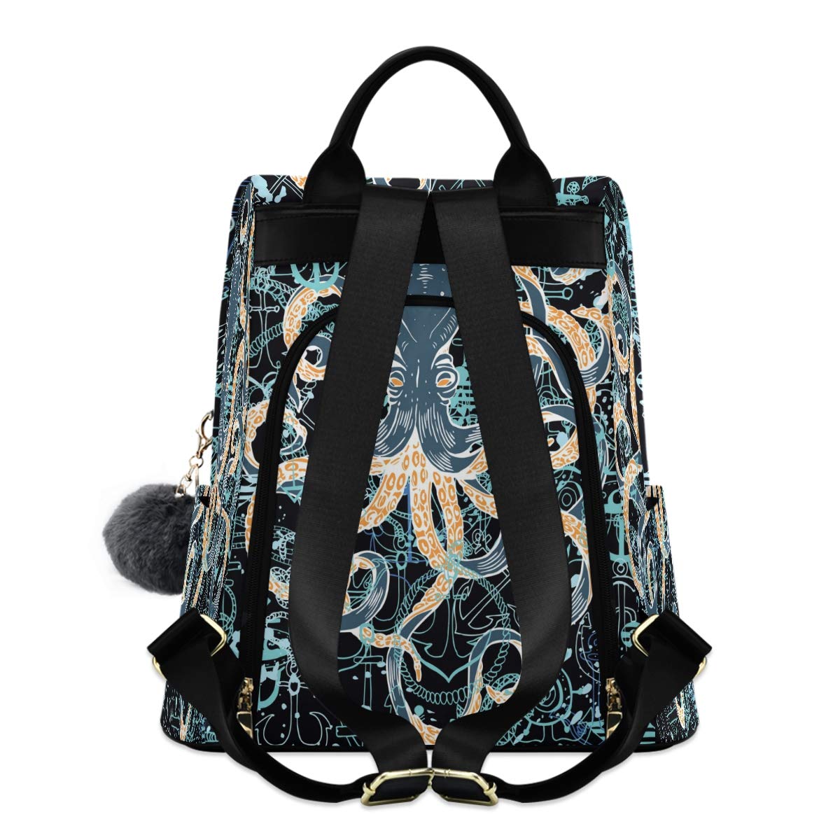 ALAZA Vintage Nautical Octopus and Anchors Backpack Purse Anti-theft Casual Fashion Polyester Travel Rucksack Shoulder Bag for Women