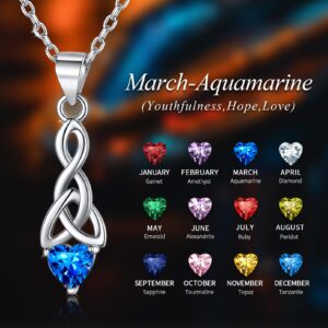 ChicSilver 925 Sterling Silver Irish Celtic Necklace March Birthstone Heart Ocean Blue Aquamarine Pendant Necklace Celtic Knot Jewelry for Women