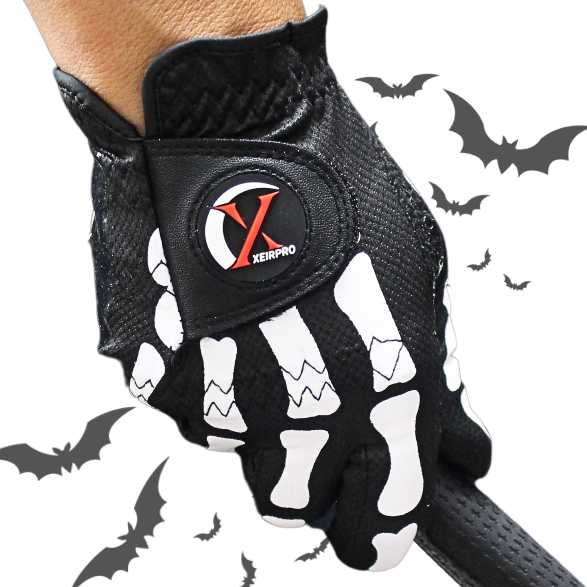 XEIRPRO Skeleton Death Grip Golf Gloves for Men – Funny Golf Gloves for Men – Cool & Tacky Golf Glove 2 Pack – Perfect for Summer & Fall Golfing (Black, Medium, Left)