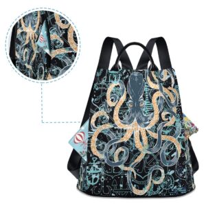 ALAZA Vintage Nautical Octopus and Anchors Backpack Purse Anti-theft Casual Fashion Polyester Travel Rucksack Shoulder Bag for Women