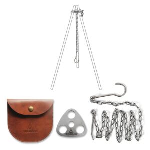 goldace stainless steel camping gear and equipment - campfire cooking accessories set - radiate portable round cookware - dutch oven camping cookware - outdoor camp tripod cooking, silver