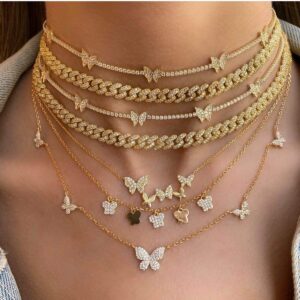 SUNXN Butterfly Necklace Dainty Charm Choker Pendant Necklace for Women Jewelry Birthday Gifts (Gold38)