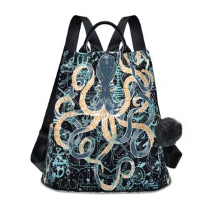 alaza vintage nautical octopus and anchors backpack purse anti-theft casual fashion polyester travel rucksack shoulder bag for women