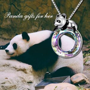 AOBOCO Panda Gifts for Women Purple Crystal Panda Necklace Sterling Silver Birthday Gifts for Daughter